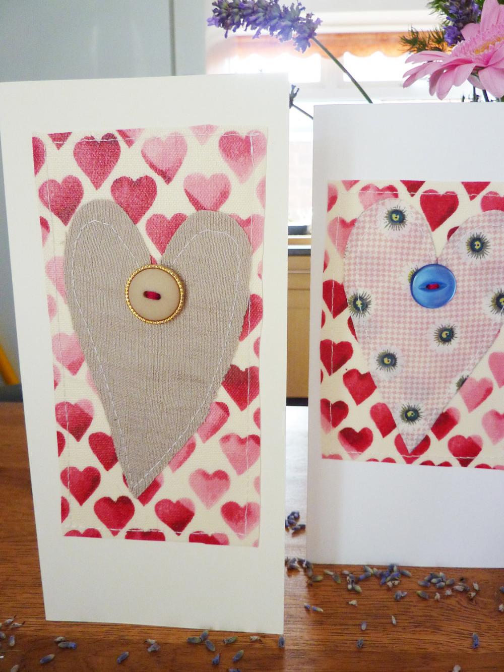 3 Hand Stitched Fabric Heart Greetings Cards on Luulla